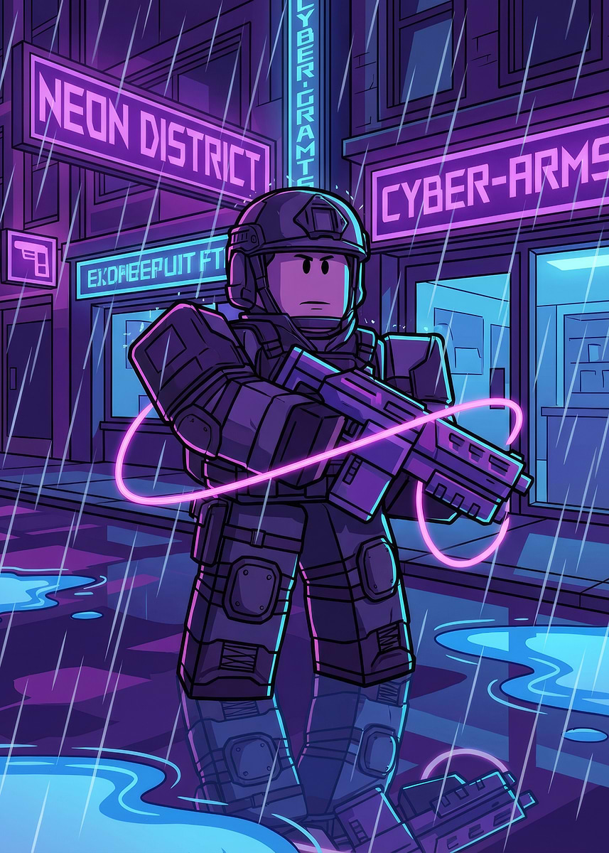 'Cyberpunk Roblox Soldier in Neon City' Poster, picture, metal print ...