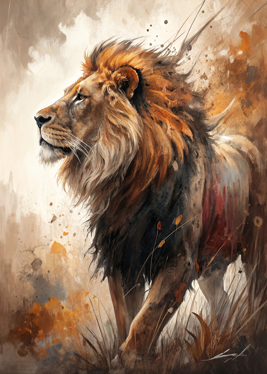 'Majestic Lion Portrait in Watercolor Style' Poster, picture, metal ...