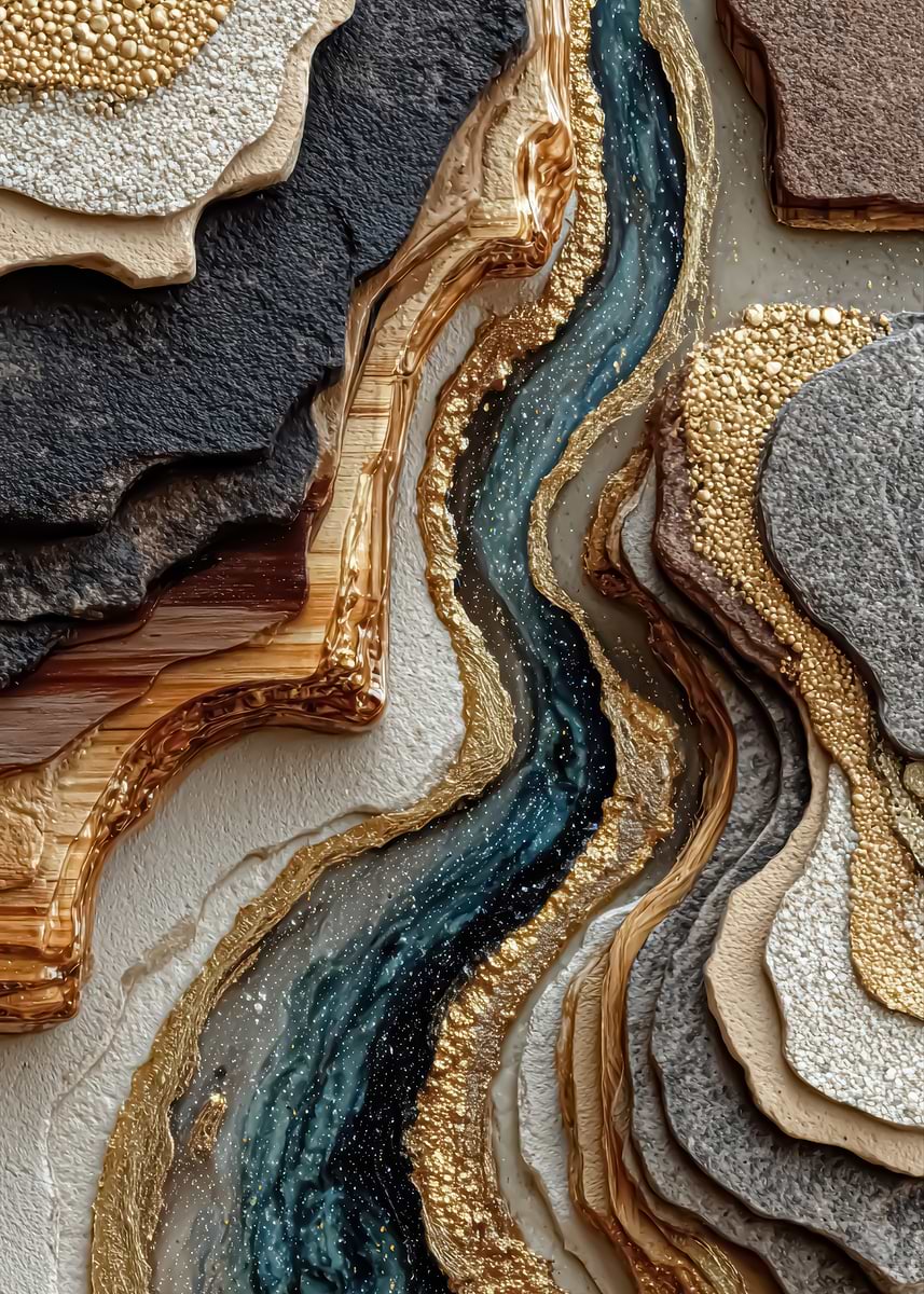 'Abstract Riverbed with Gold Accents' Poster, picture, metal print ...