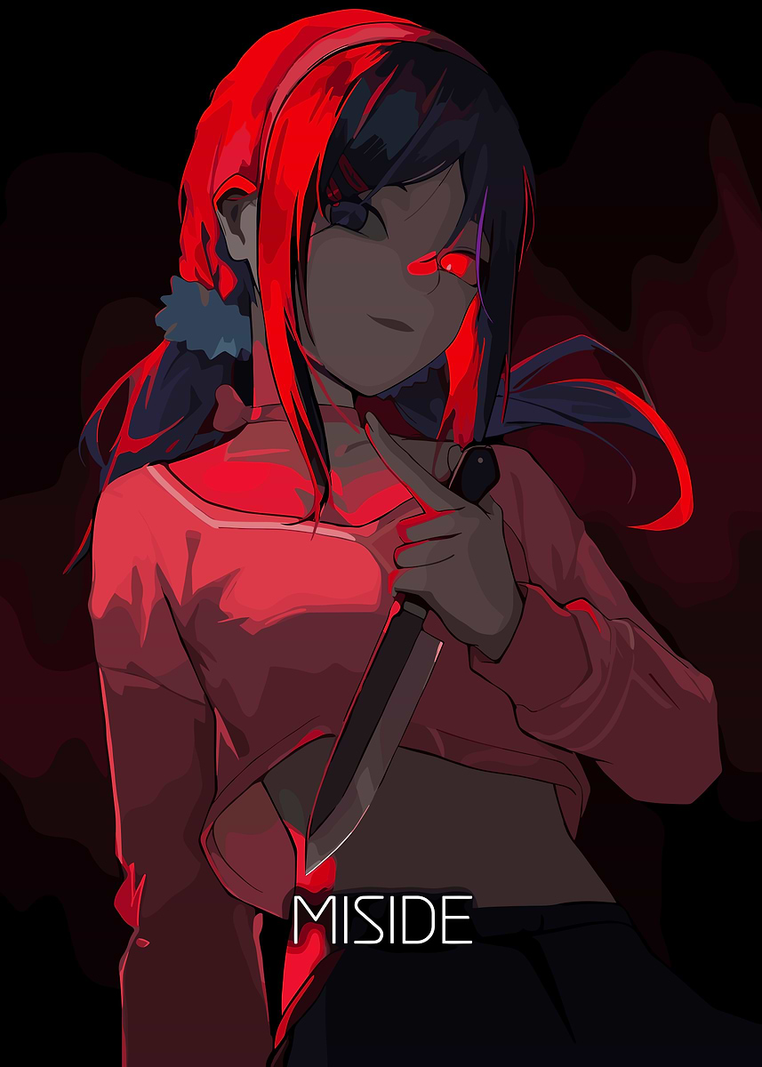 'Anime Girl with Knife in Red Light' Poster, picture, metal print ...