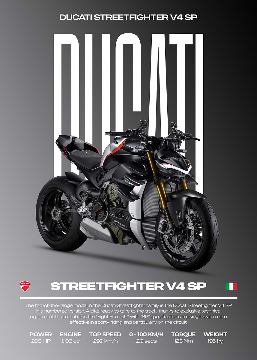 'Ducati Streetfighter V4 SP Motorcycle Poster' Poster, picture, metal ...