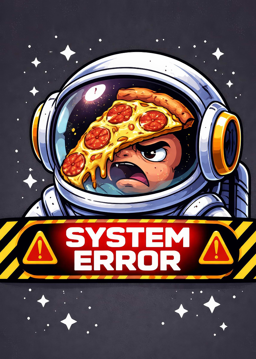 'Astronaut Pizza System Error Cartoon' Poster, picture, metal print ...