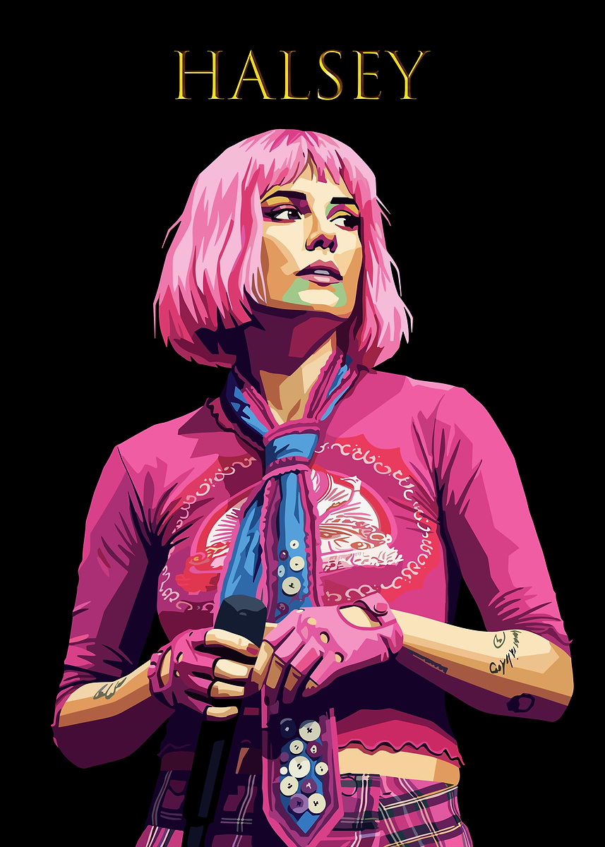 'Halsey Portrait with Pink Hair' Poster, picture, metal print, paint by ...