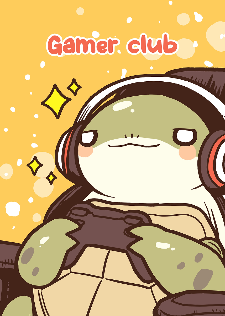 'Gamer Turtle Cartoon Illustration' Poster, picture, metal print, paint ...