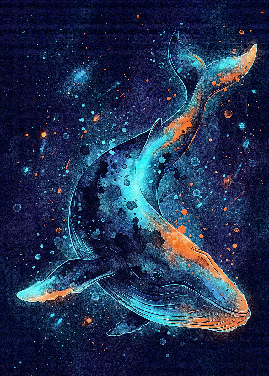'Watercolor Whale in Cosmic Ocean' Poster, picture, metal print, paint ...