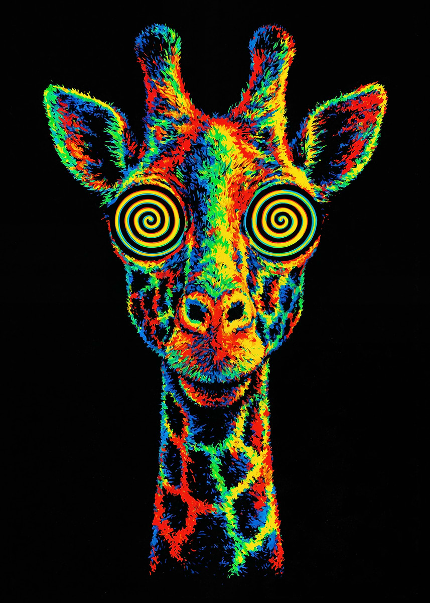 'Psychedelic Giraffe with Hypnotic Eyes' Poster, picture, metal print ...