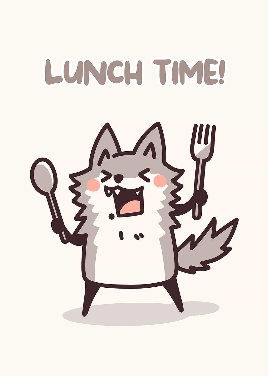 'Cartoon Wolf Lunch Time Illustration' Poster, picture, metal print ...
