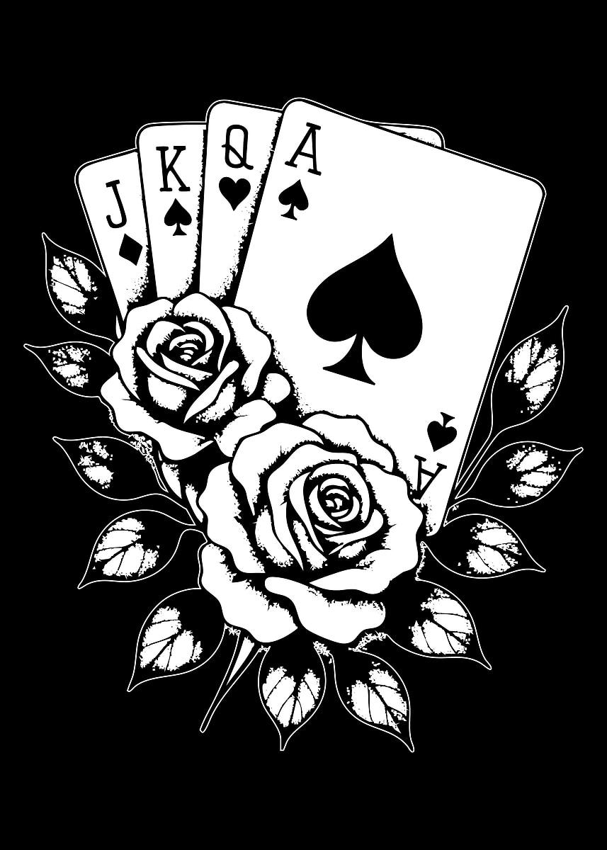 'Royal Flush with Roses Illustration' Poster, picture, metal print ...