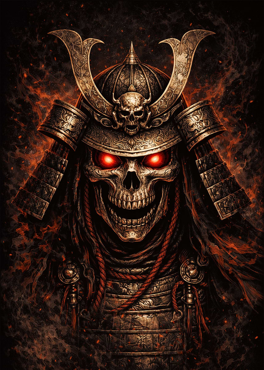 'Samurai Skull with Red Eyes' Poster, picture, metal print, paint by ...