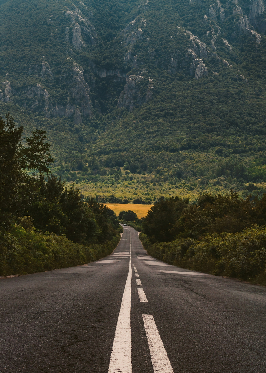 'Road leading to mountain landscape' Poster, picture, metal print ...