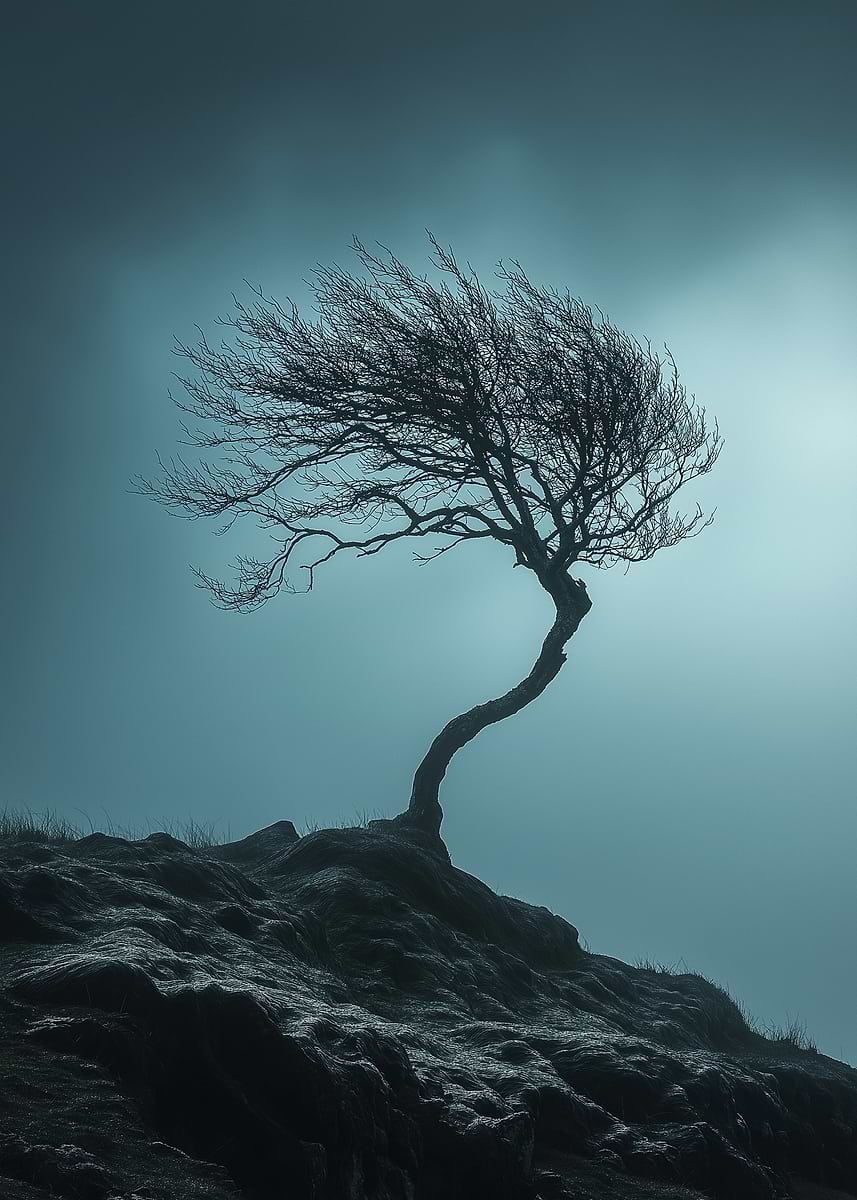 'Lonely Tree on a Hill' Poster, picture, metal print, paint by BINEDITS ...