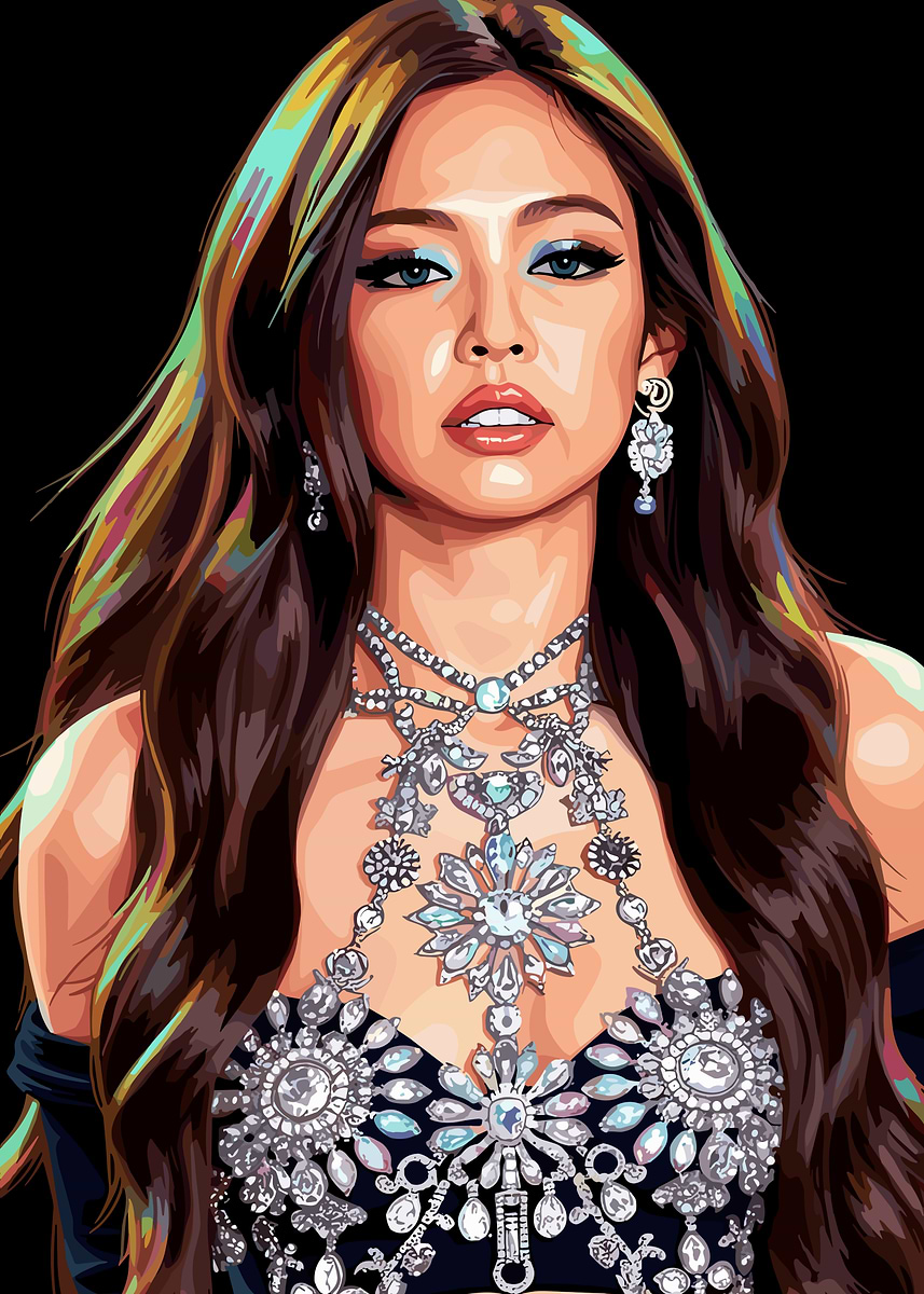 'Jennie Kim Portrait Digital Art' Poster, picture, metal print, paint ...