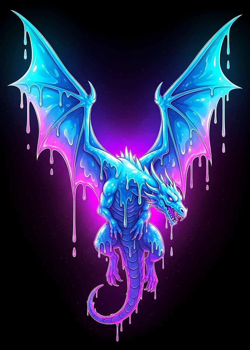 'Melting Blue and Pink Dragon' Poster, picture, metal print, paint by ...