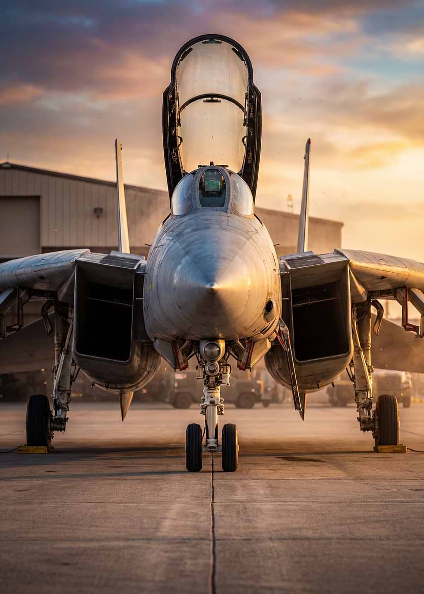 'F-14 Tomcat Fighter Jet at Sunset' Poster, picture, metal print, paint ...