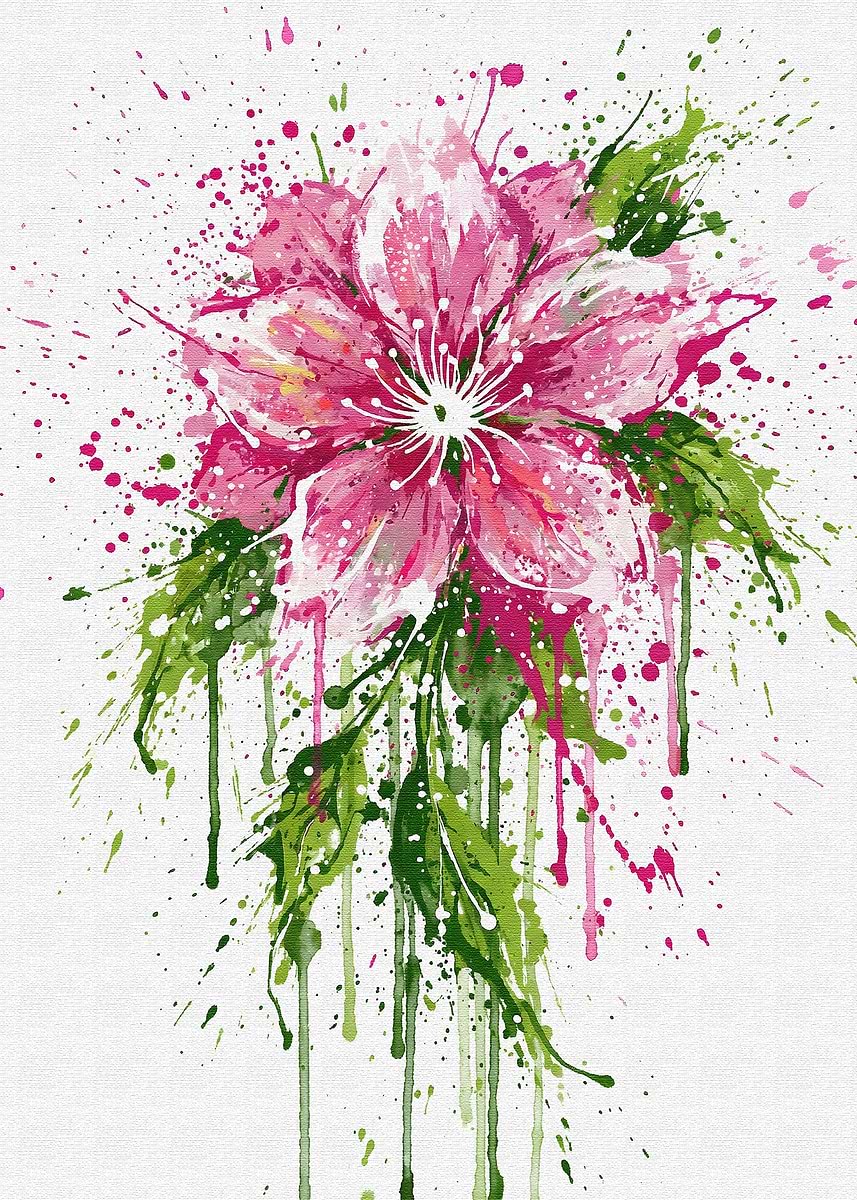 'Pink Flower Watercolor Splatter Art' Poster, picture, metal print ...