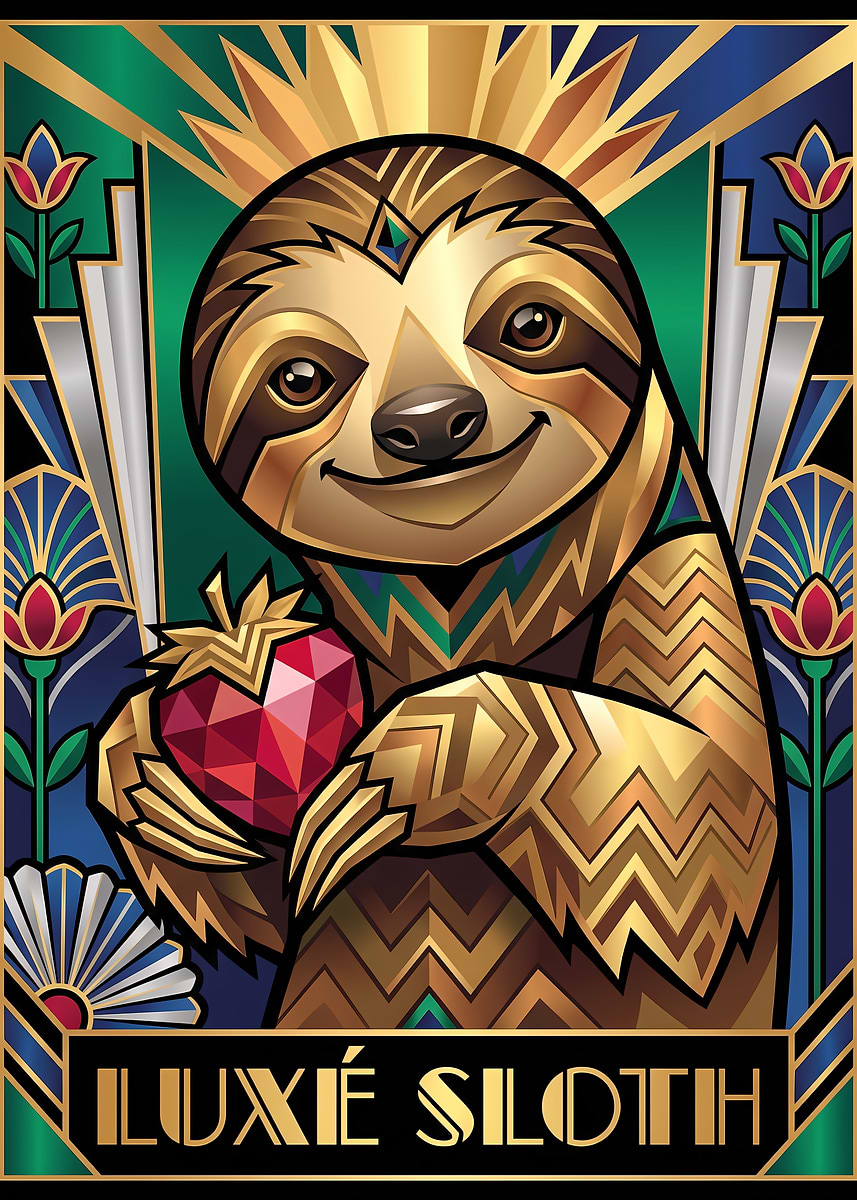 'Luxie Sloth Art Deco Illustration' Poster, picture, metal print, paint ...