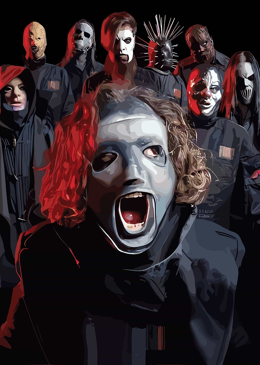'Slipknot band members masked portrait' Poster, picture, metal print ...