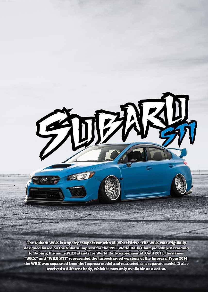'Blue Subaru WRX STI Car' Poster, picture, metal print, paint by ...