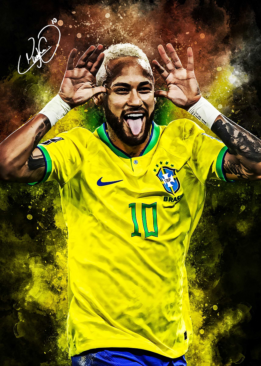 'Neymar Jr. Portrait with Signature' Poster, picture, metal print ...