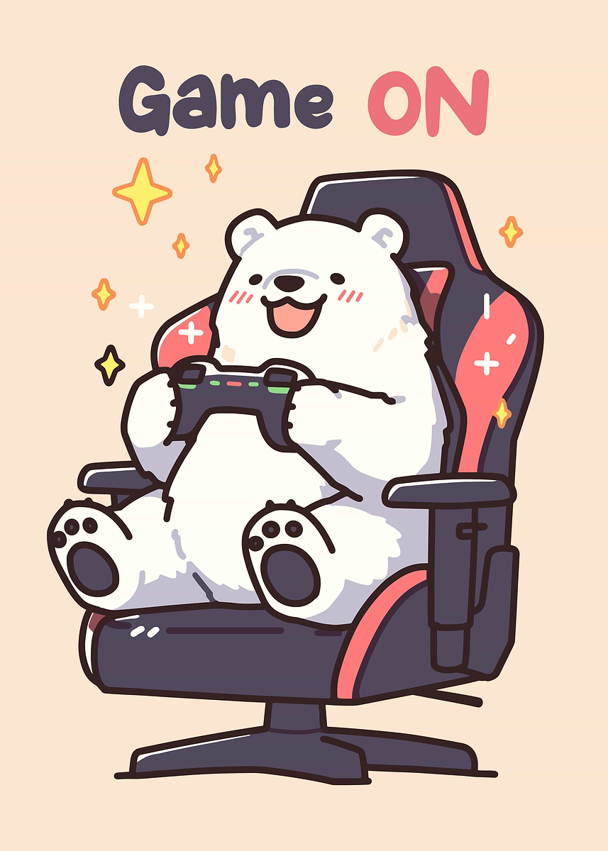 'Cartoon Bear Gamer in Gaming Chair' Poster, picture, metal print ...