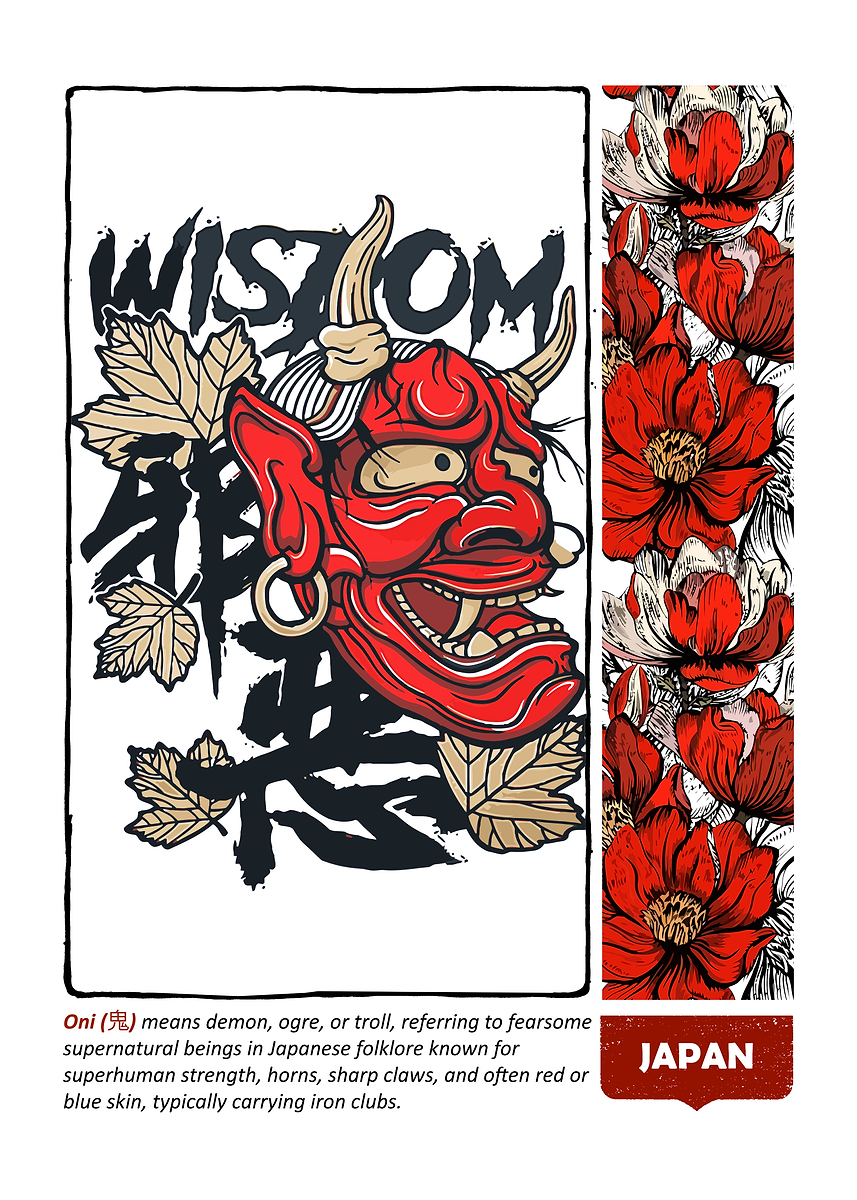 'Oni Mask with Wisdom and Japan' Poster, picture, metal print, paint by ...