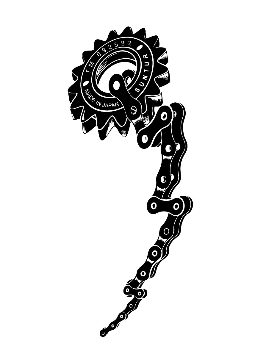 'Bicycle Chain Flower Black and White' Poster, picture, metal print ...