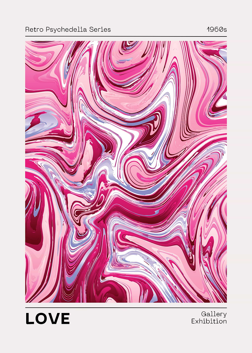 'Retro Psychedelia Love Exhibition Poster' Poster, picture, metal print ...