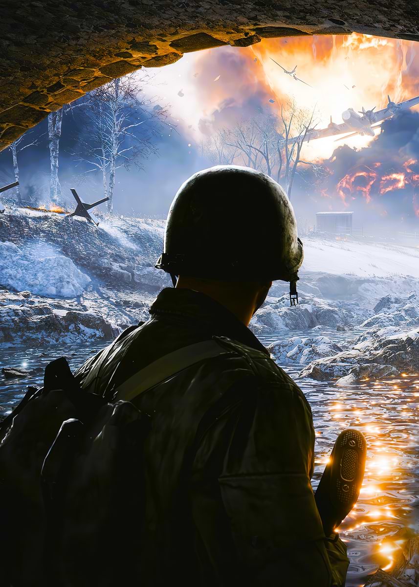 'World War II Soldier Under Fire' Poster, picture, metal print, paint ...