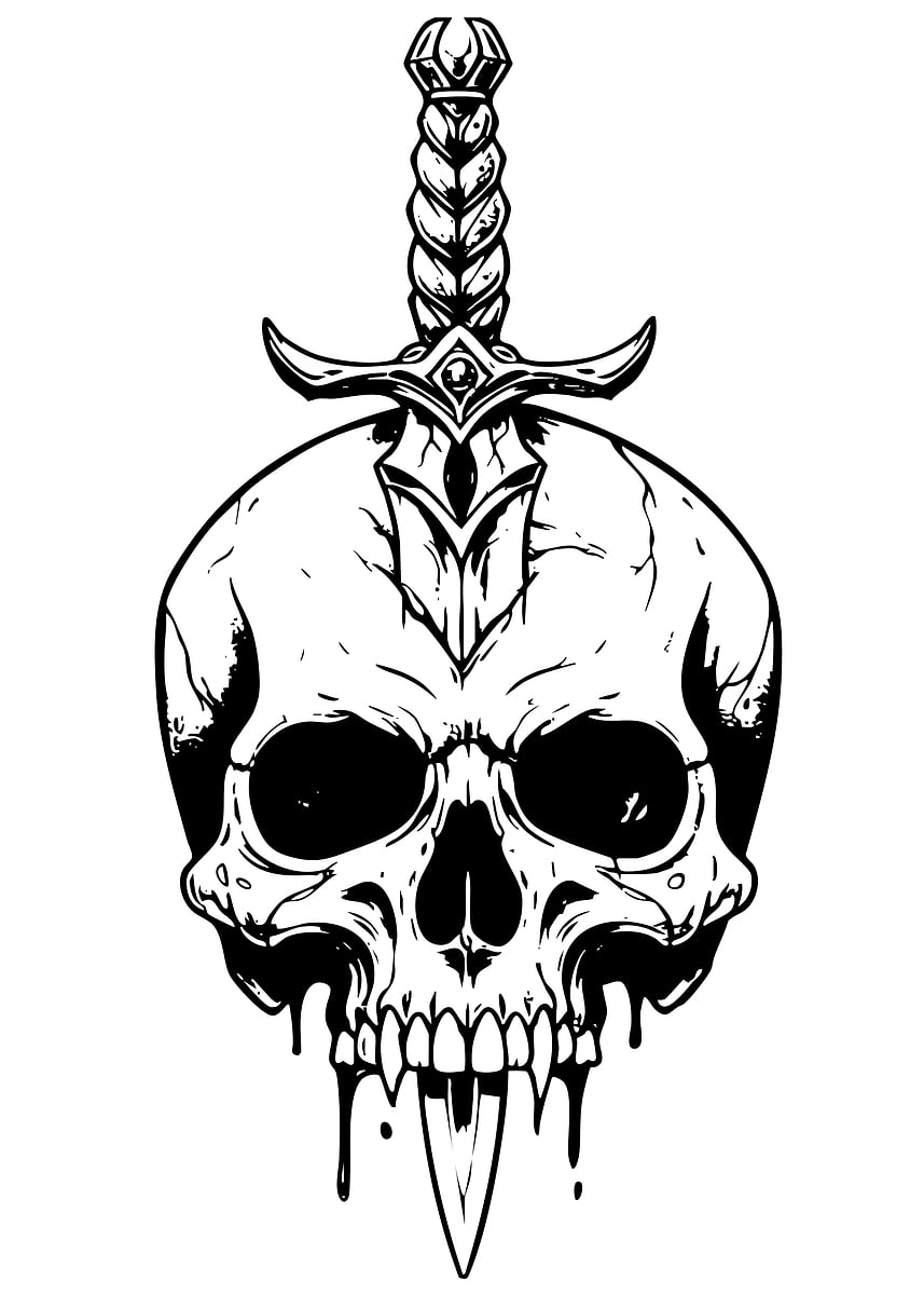 'Skull and Sword Black and White' Poster, picture, metal print, paint ...