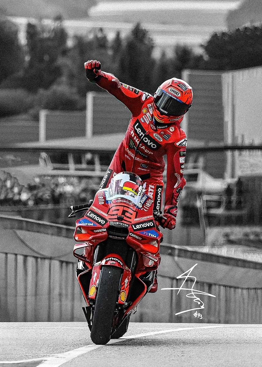 'Marc Marquez Motorcycle Racer Celebrating Victory on Track' Poster ...