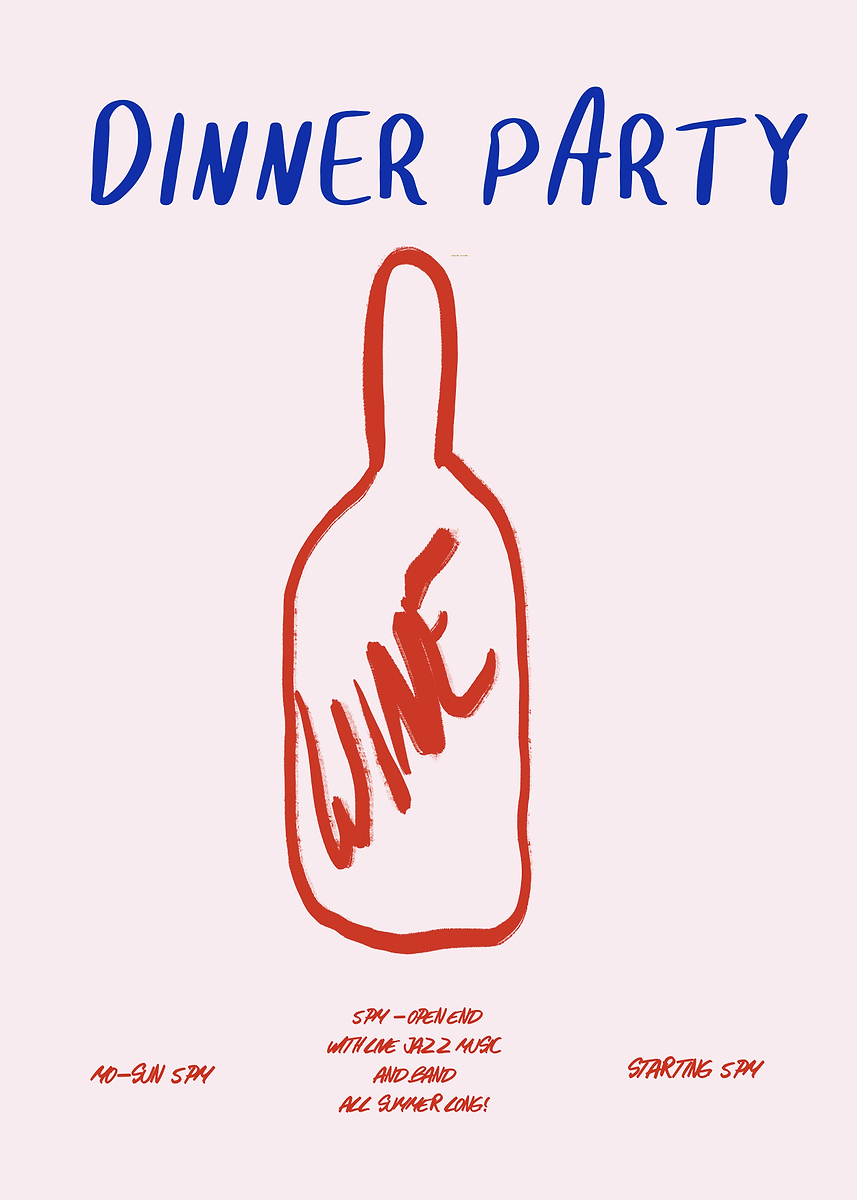 'Dinner Party Wine Invitation Poster' Poster, picture, metal print ...