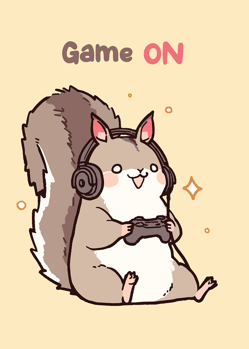 'Cute Squirrel Gamer Cartoon Illustration' Poster, picture, metal print ...
