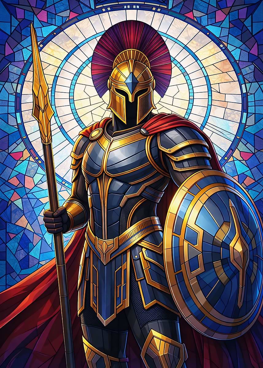 'Stained Glass Spartan Warrior Illustration' Poster, picture, metal ...