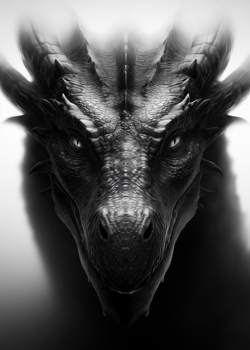 'Monochrome Dragon Portrait' Poster, picture, metal print, paint by ...