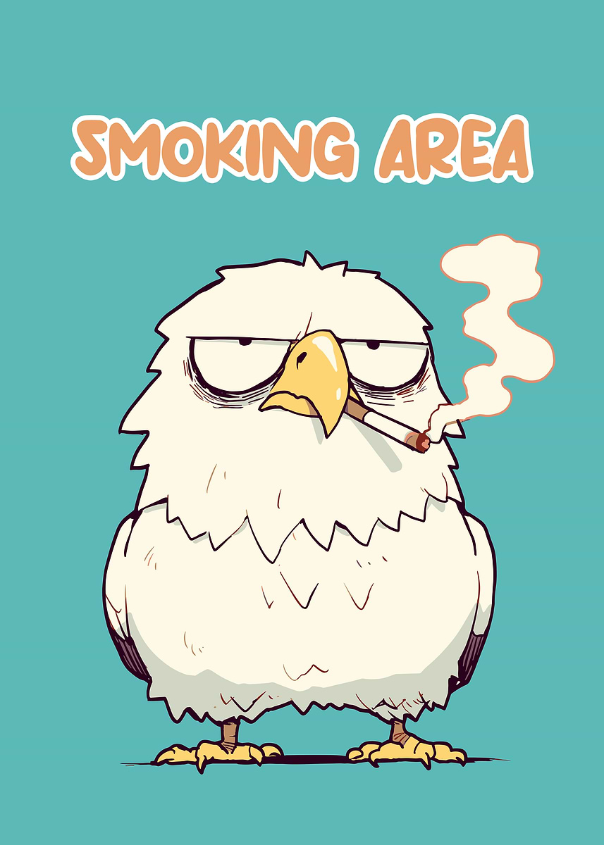 'Smoking Eagle Cartoon Illustration' Poster, picture, metal print ...