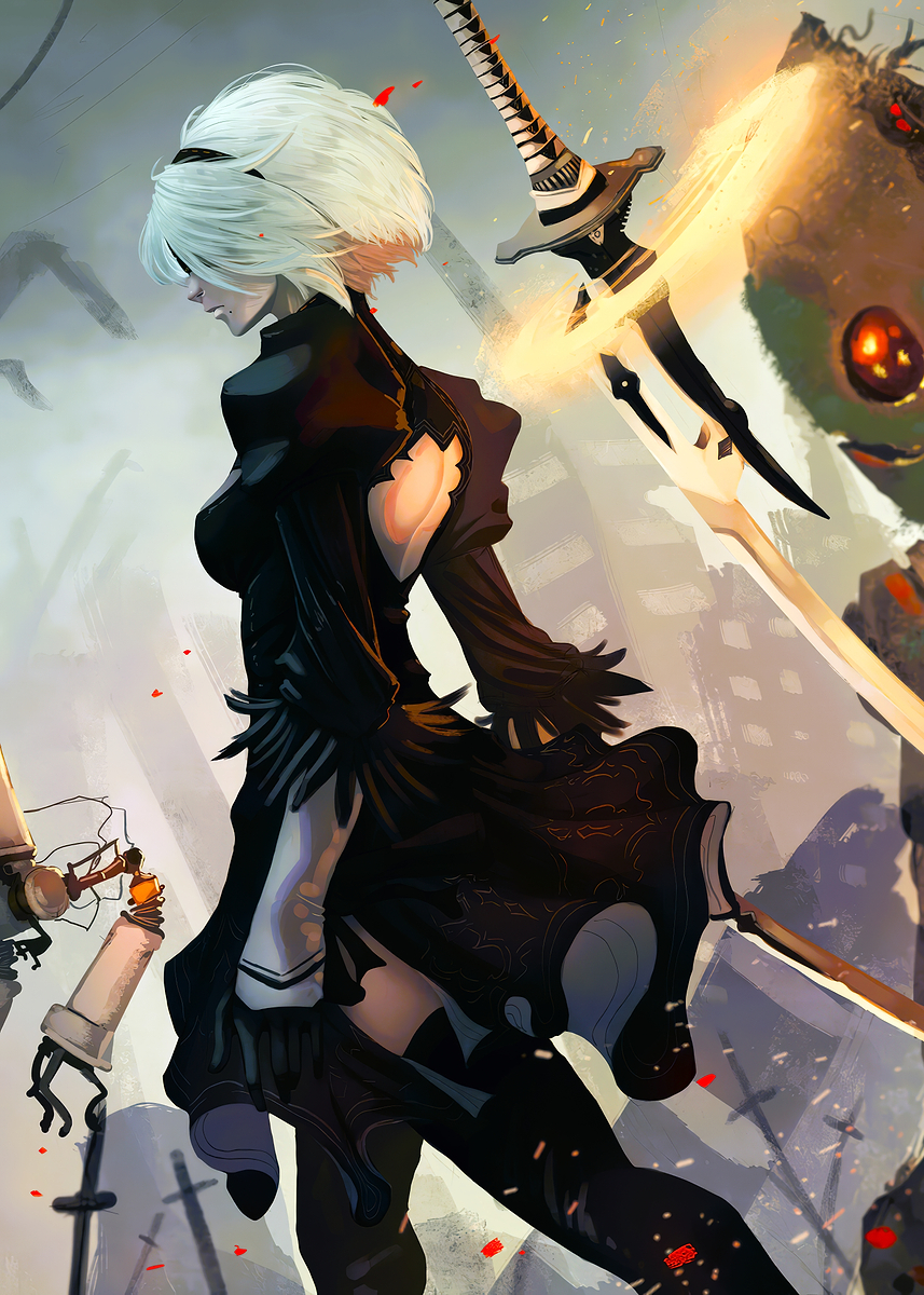 '2B Nier Automata Digital Art' Poster, picture, metal print, paint by ...