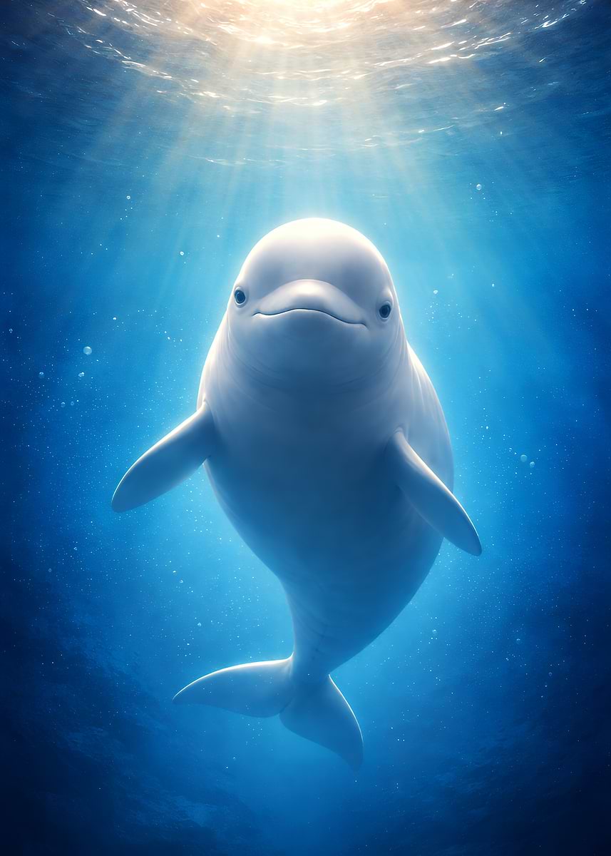 'Beluga Whale in Ocean Sunlight' Poster, picture, metal print, paint by ...