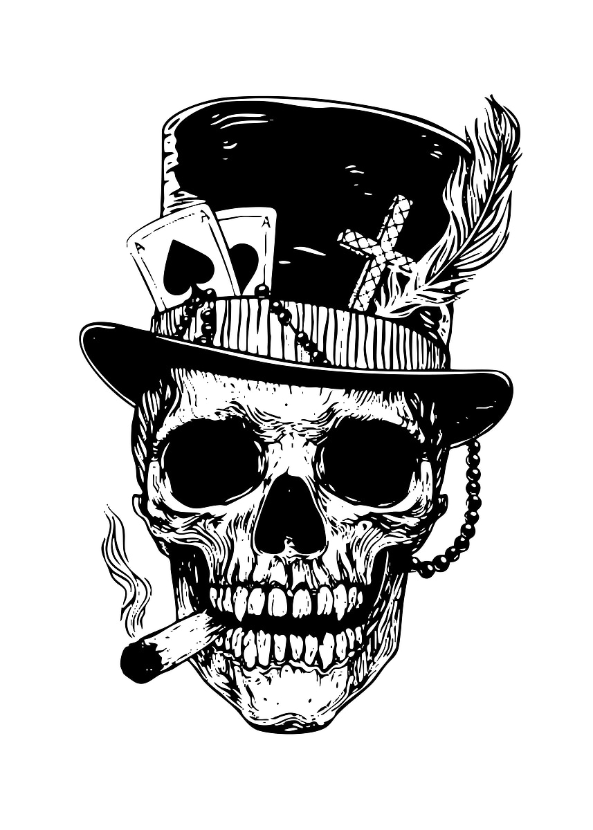 'Skull with Top Hat and Cigar' Poster, picture, metal print, paint by ...