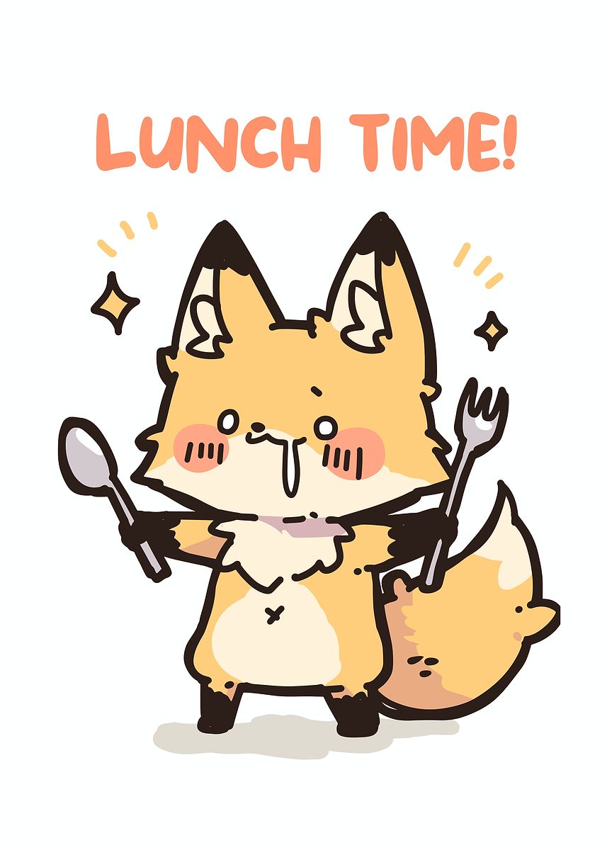 'Cute Fox Lunch Time Cartoon' Poster, picture, metal print, paint by ...