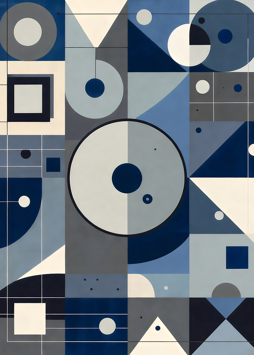 'Abstract Geometric Shapes in Blue and Gray' Poster, picture, metal ...