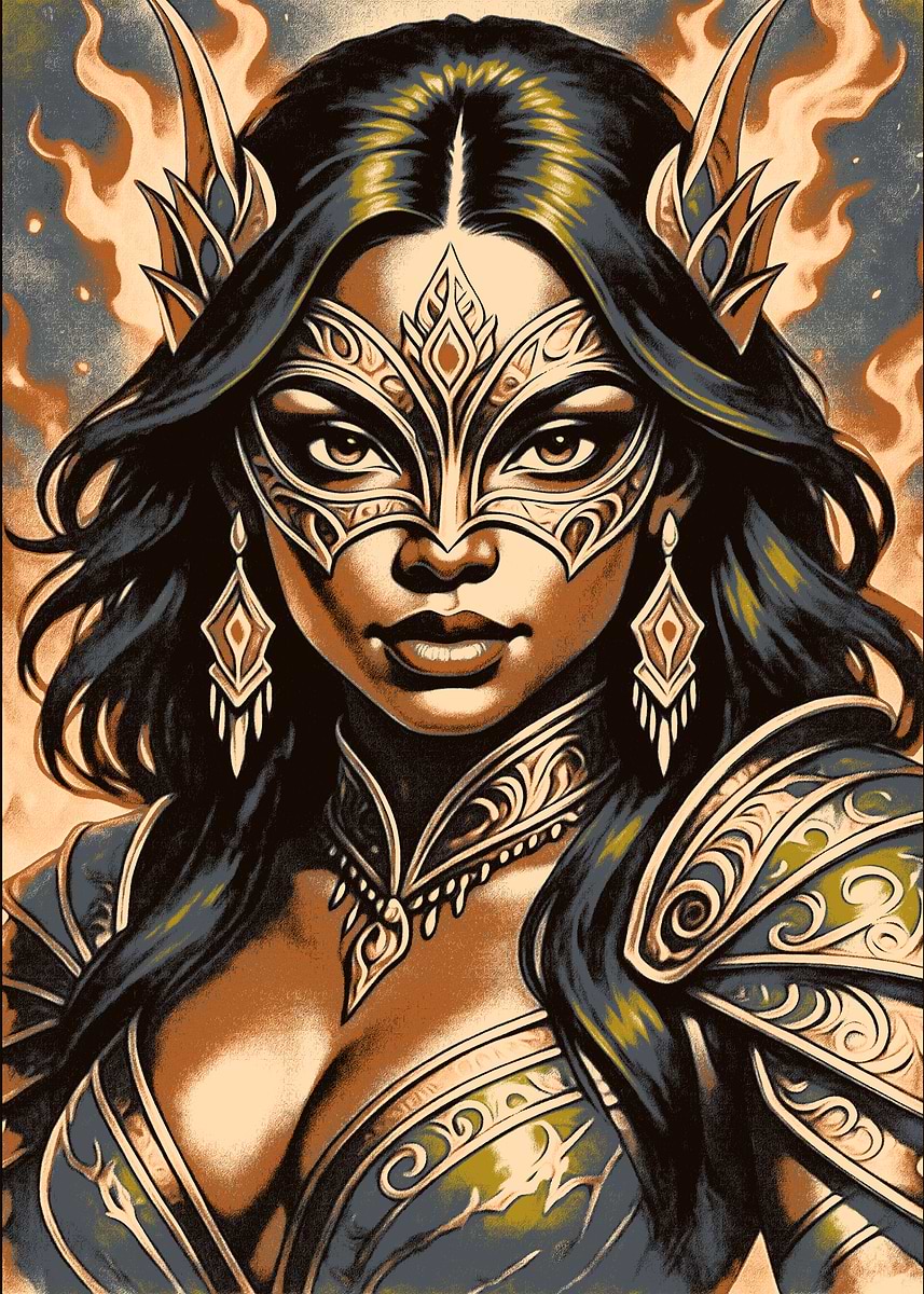 'Masked Warrior Woman Portrait' Poster, picture, metal print, paint by ...