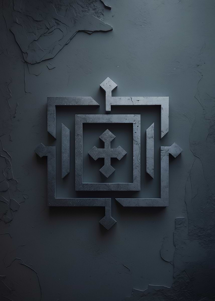 'Dark Geometric Emblem — Minimal Industrial 3D Symbol' Poster, picture ...