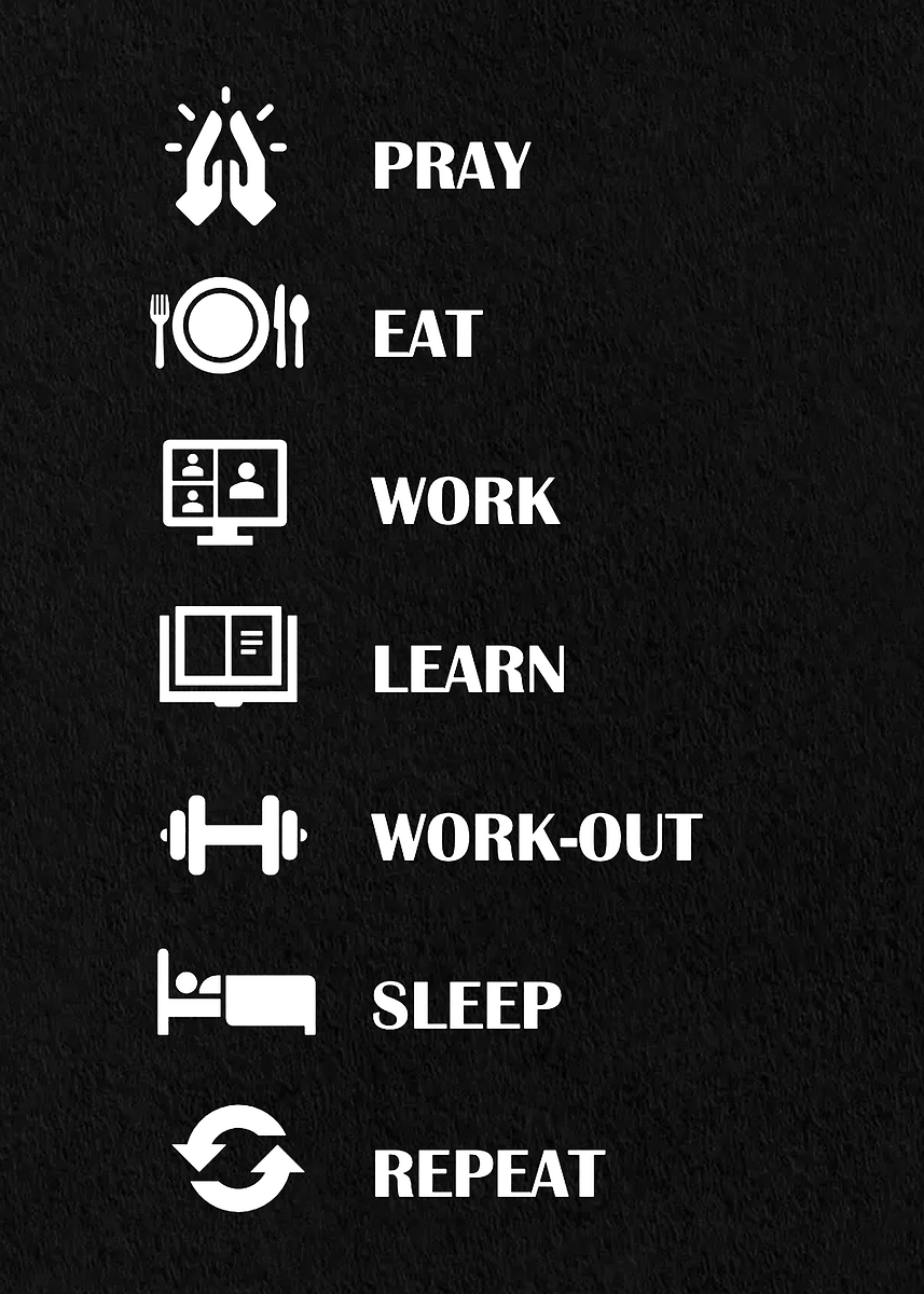 'Daily Routine Icons on Black Background' Poster, picture, metal print ...