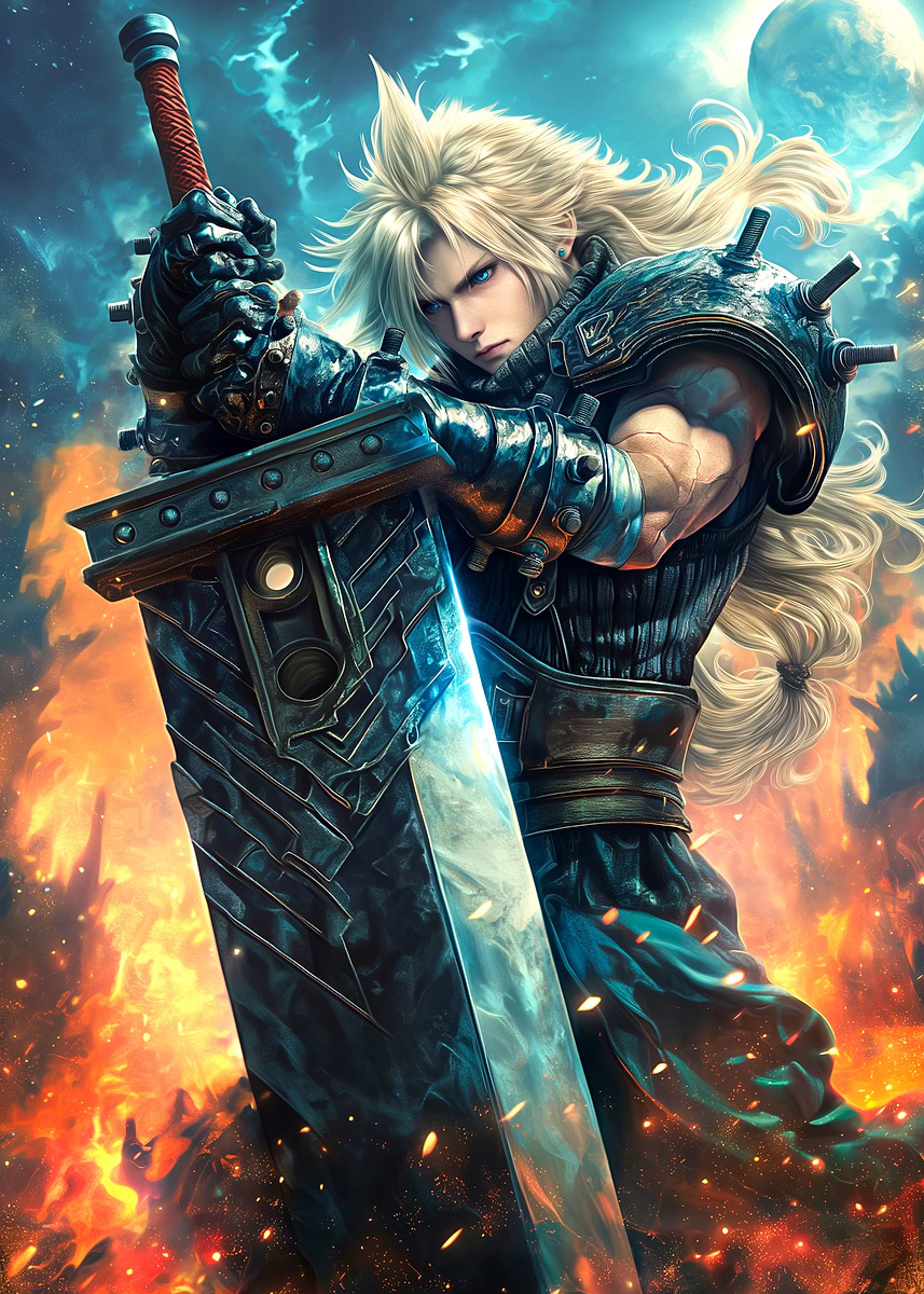 'Cloud Strife with Buster Sword' Poster, picture, metal print, paint by ...