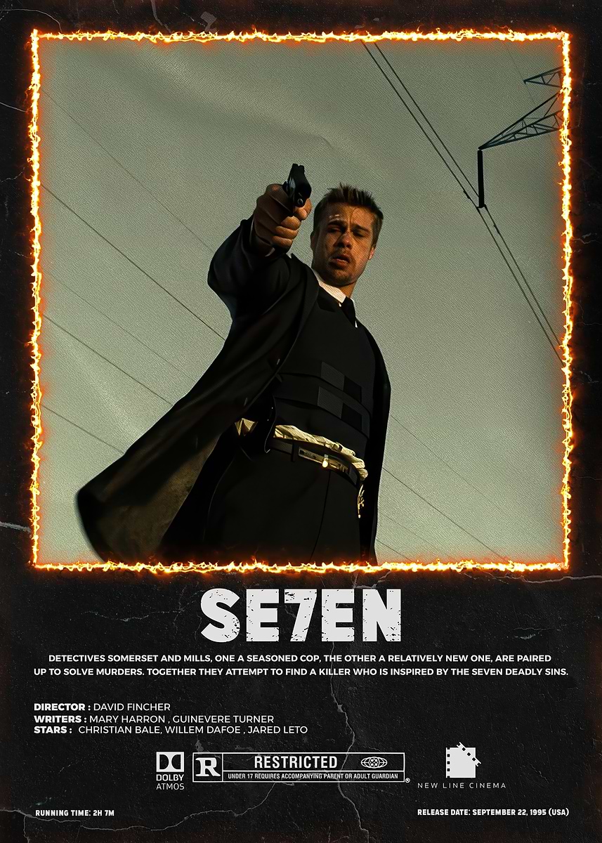 'Se7en movie poster with Brad Pitt' Poster, picture, metal print, paint ...