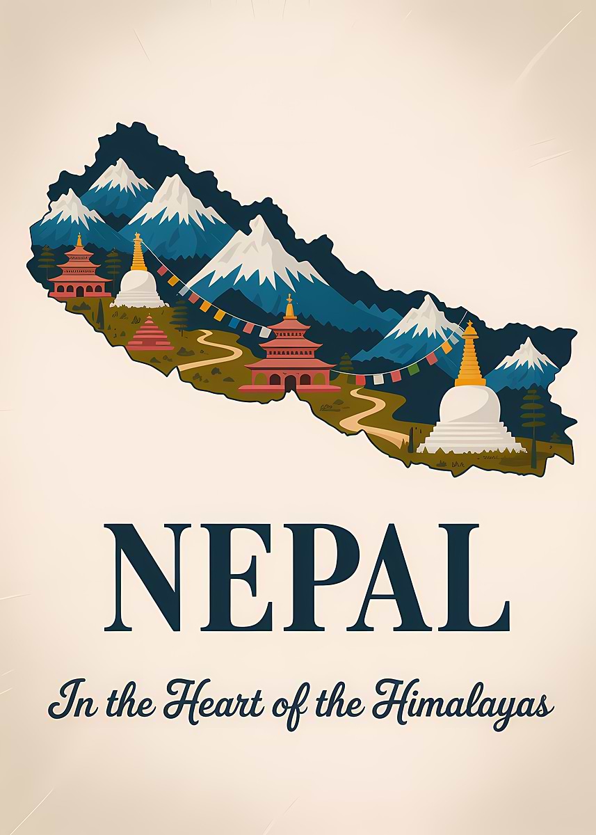 'Nepal Map Art Print' Poster, picture, metal print, paint by Sakura ...