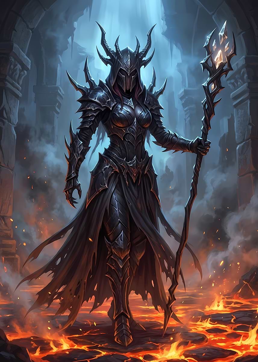 'Dark Sorceress in Armor with Staff' Poster, picture, metal print ...