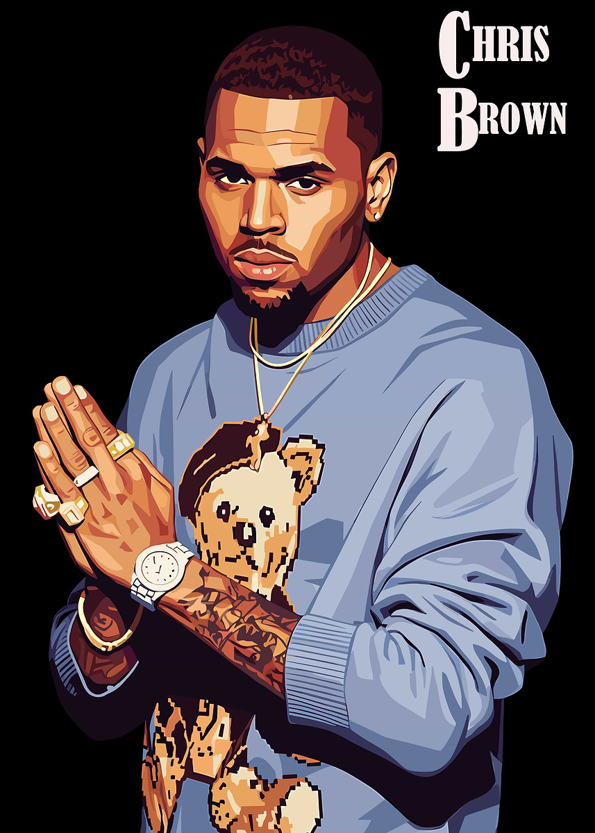 'Chris Brown Portrait Illustration' Poster, picture, metal print, paint ...