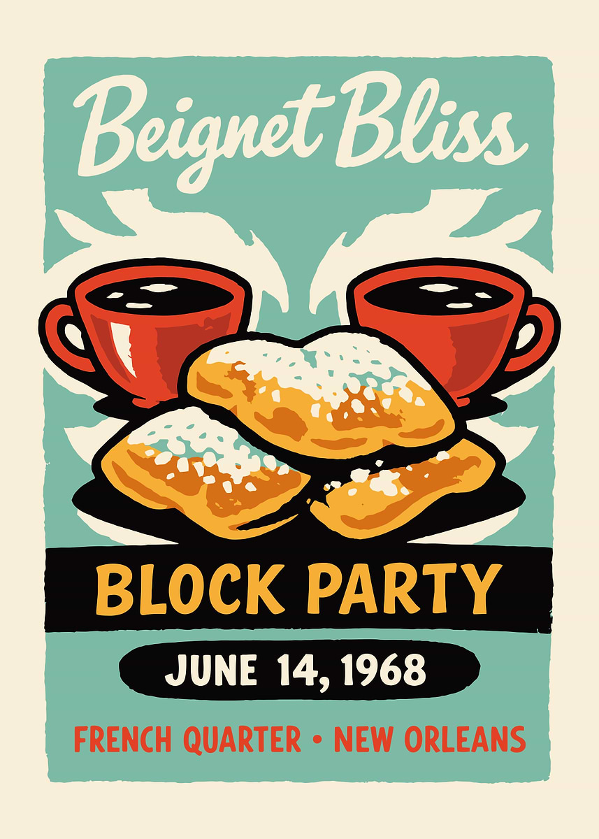 'Beignet Bliss Block Party Poster' Poster, picture, metal print, paint ...