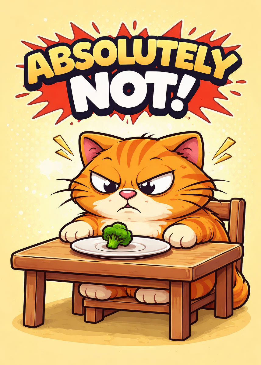 'Absolutely Not! Grumpy Cat with Broccoli' Poster, picture, metal print ...